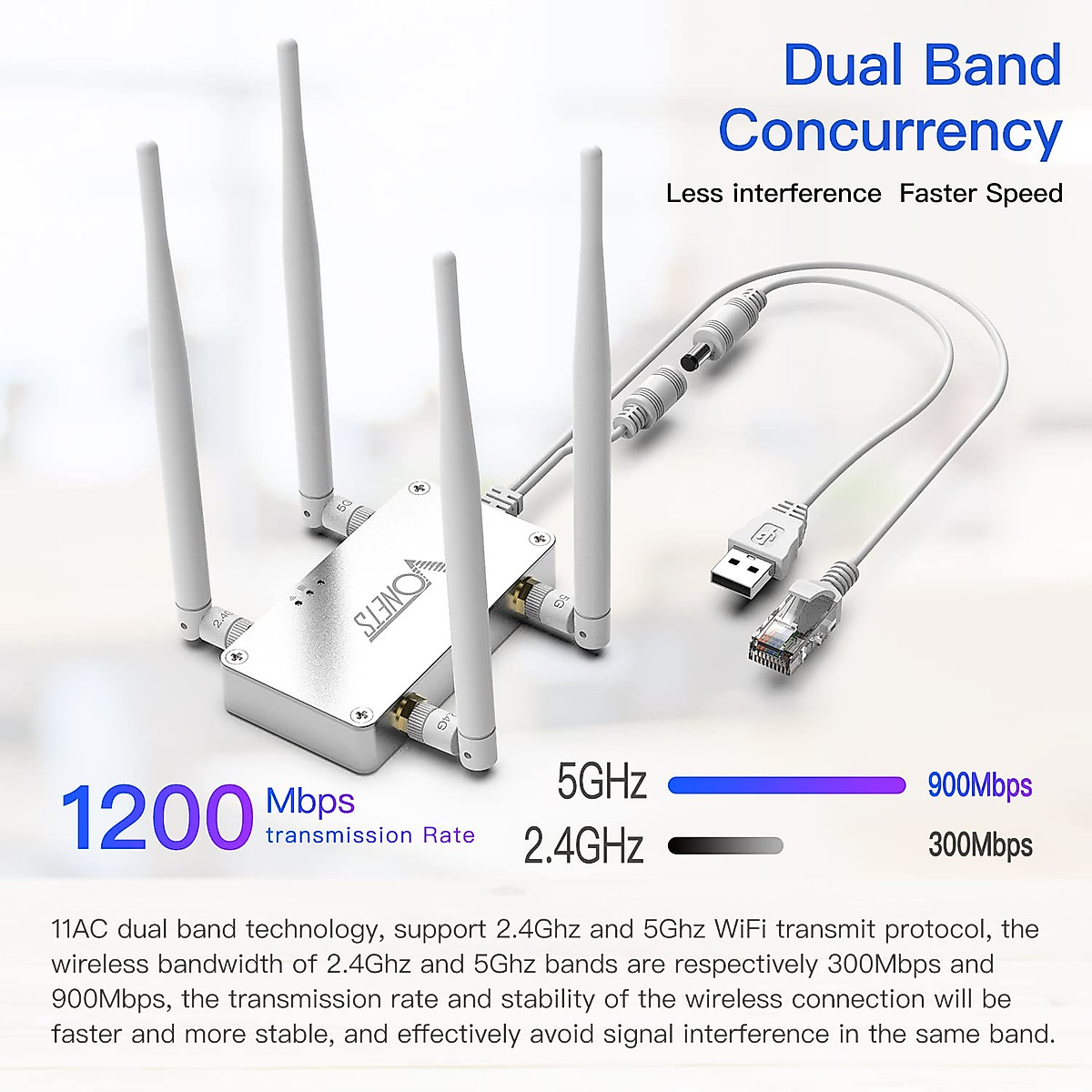 Vonets VBG1200 2.4GHz/5GHz Mini WiFi Bridge Ethernet/Wireless Repeater/Router/WiFi Signal Range Extender Industrial Powered by DC/USB with 1 RJ45 Male for DVR IP Camera