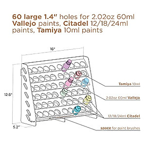 Plydolex Citadel Paint Rack Organizer with 60 Holes for Miniature Paint Set - Wall-mounted Wooden Craft Paint Storage Rack - Craft Paint Holder Rack 16x5.2x12.6 inch