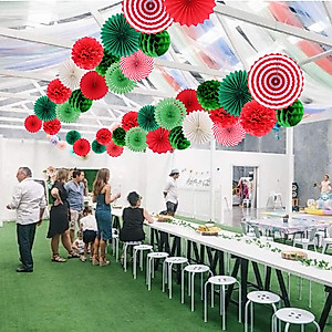 Hanging Party Decorations Set Tissue Paper Fan Paper Pom Poms Flowers and Honeycomb Ball for Christmas Wedding Engagement Graduation Party Decor Green Red Kit