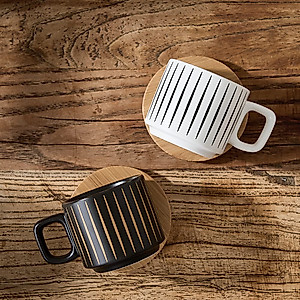 LUKA Porcelain Espresso Cup with Saucer and Metal Stand, 4 Ounce Stackable Ceramic Demitasse Espresso Mugs Cups Set for Latte, Specialty Coffee Drinks, Cafe Mocha,Tea - Set of 4, White & Black