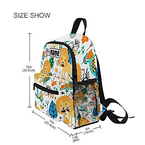 Glaphy Custom Kid's Name Backpack, Cute Lion and Tropical Plants Toddler Backpack for Daycare Travel Personalized Name Preschool Bookbag for Boys Girls
