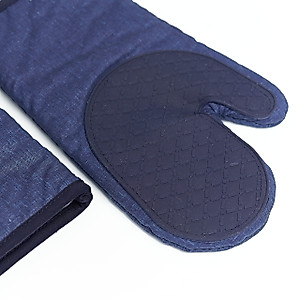 Nautica Home Kitchen Oven Mitts with Silicone Palm, Heat Resistant up to 500 Degrees F, Cotton Potholders for Cooking, Set of 2, Navy Solid
