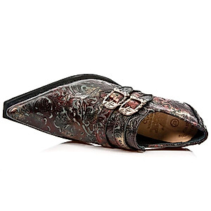 New Rock 7960-S5 Embossed Vintage Black, Red Leather Buckle Steel Heel Shoes 41