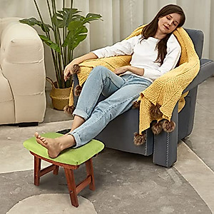 HOUCHICS Foot Stool, Small Foot Stools, Foot stools, Foot Stools Ottoman, Foot Stool for Living Room, Wooden Step Stool, Footstool, Footstools and Ottomans Small (Walnut Legs-Matcha Cover)