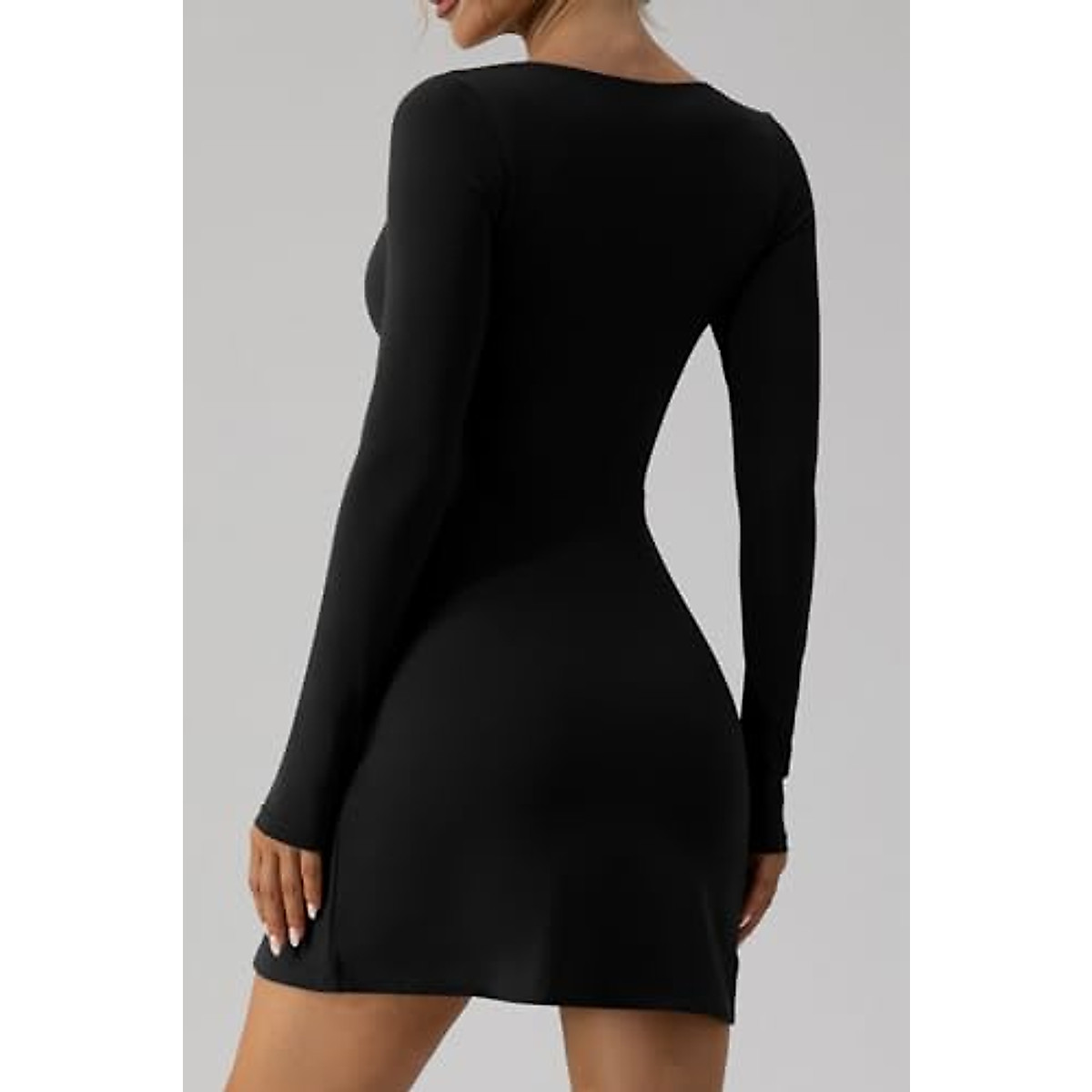 QINSEN Long Sleeve Dress for Women Sexy Sweetheart High Waist Flare Mini Dress Clubwear Black M