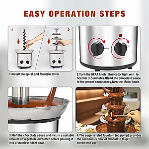 FUNYEE Chocolate Fountain Machine, 3.4 lbs 4-Tier Electric Chocolate Fondue Fountain Set with 10PCS Forks, Stainless Steel Cheese Fountain Melting Pot for Chocolate Candy, Ranch, Nacho Cheese
