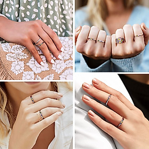 Bestyle Custom Birthstone Rings for 3, Dainty Sterling Silver Stacking Band Ring for Women, Great Statment Promise Ring on Thanksgiving/Christmas/Valentines'/Mother's Day