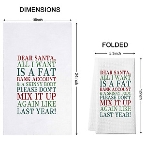 G2TUP Funny Christmas Santa Kitchen Towel, Dear Santa All I Want is A Fat Bank Account & Skinny Body Dish Towel, Christmas Decor White Hand Towel, Housewarming Gift (Dear Santa KT)