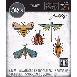Sizzix Thinlits Die Set 5PK Funky Insects by Tim Holtz, 665364, Multicolor