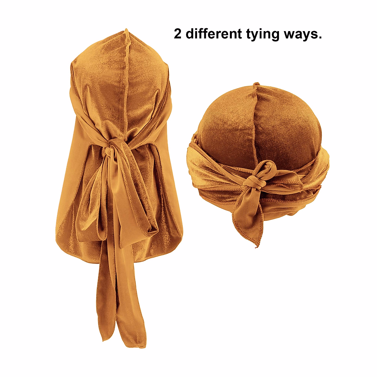 4 Pieces Men's Velvet Durag with Long Tail Soft Durag Headwraps for 360 Waves (Royal blue, Red, Gold, Black)