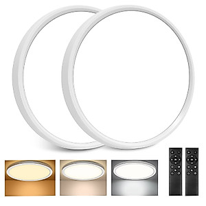 2 Pack 12 Inch Dimmable Flush Mount LED Ceiling Lights Fixtures 24Watt with 2PCS Remote Control, Color Temperatures in 3000K-6000K, Flat Round Ceiling Lamp Mount for Bedroom Kitchen Laundry Room