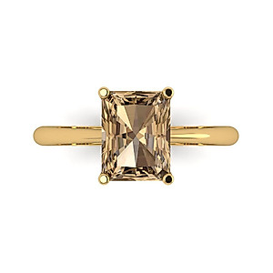 Clara Pucci 2.5ct Radiant Cut Solitaire Brown Champagne Simulated Diamond Bridal Designer Anniversary Engagement Ring 14k Yellow Gold