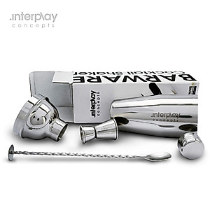 Interplay Concepts 25oz Cocktail Shaker - Large Drink Shaker for Perfect Drinks - Stainless Steel Martini Shaker with Built in Strainer, Jigger & Spoon - Professional Cocktail Shaker Set for Mixing