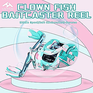 HAUT TON Clown Fish Baitcaster Reel,7.2:1Gear Ratio,Drag 13.23Lbs, for Freshwater,Saltwater Baitcasting Fishing Reels,Right