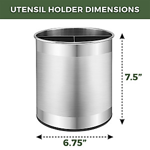 Bartnelli Extra Large Stainless Steel Kitchen Utensil Holder - 360° Rotating Utensil Caddy - Weighted Base for Stability - Countertop Organizer Crock With Removable Divider (Brushed Stainless Steel)