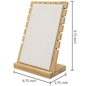 MyGift 2-Pack Bamboo Jewelry Display Stands with PU Panel & Multi-Rung Design – Detachable Bases, Non-Scratch Surface | Portable Necklace Holder for Home, Boutique, Countertop