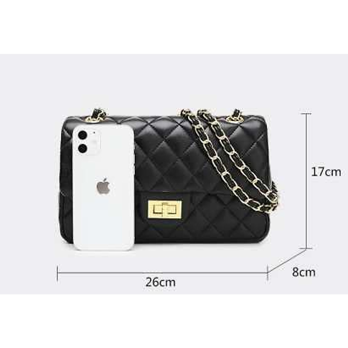 Quilted Crossbody Bag for Women - Shoulder Bag with Convertible Chain Strap and Twist Lock - Classic and Sleek for Phone/Wallet/Cards - Gift for Her (Black)