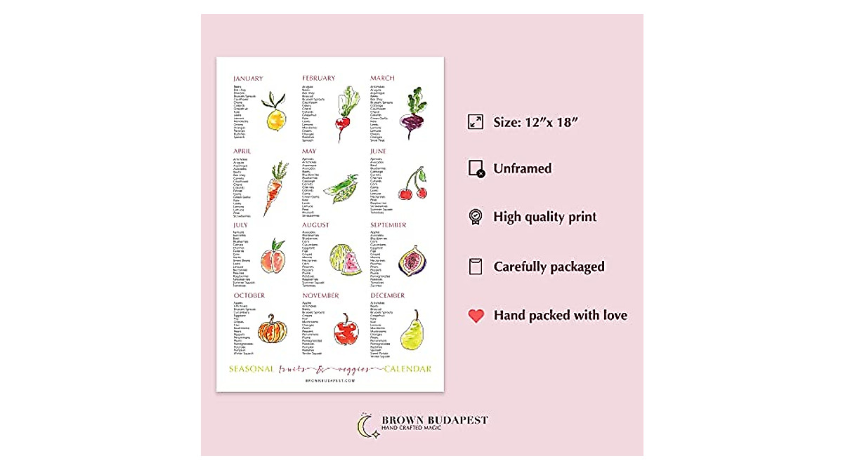 Seasonal Fruit & Vegetable Calendar Print - Kitchen & Classroom Decor