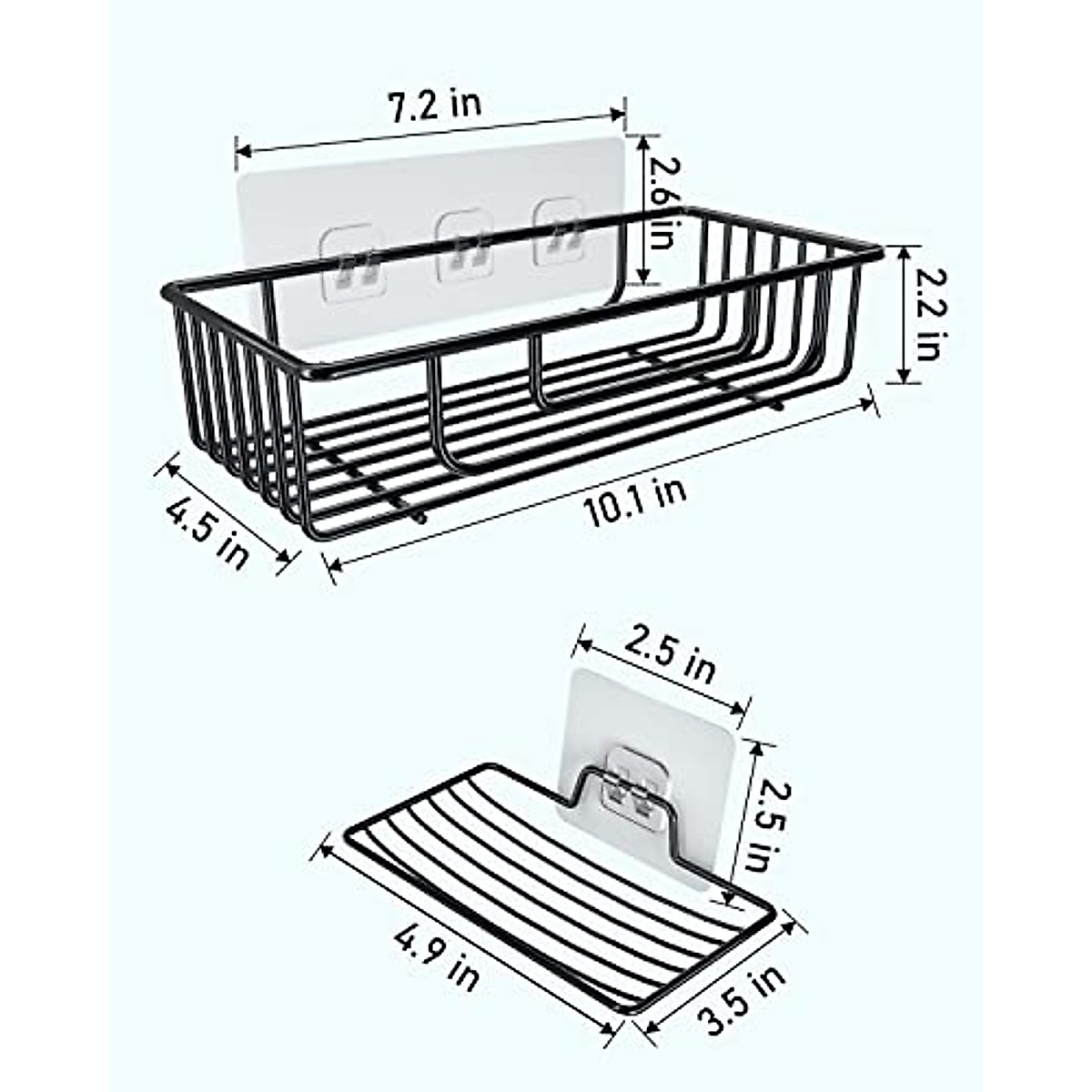 ToCofy Shower Caddy Bathroom Shelves Organizer Stainless Steel Shower Shelf Adhesive Kitchen Storage Rack with Soap Dish Razor and Towel Hooks(Black)