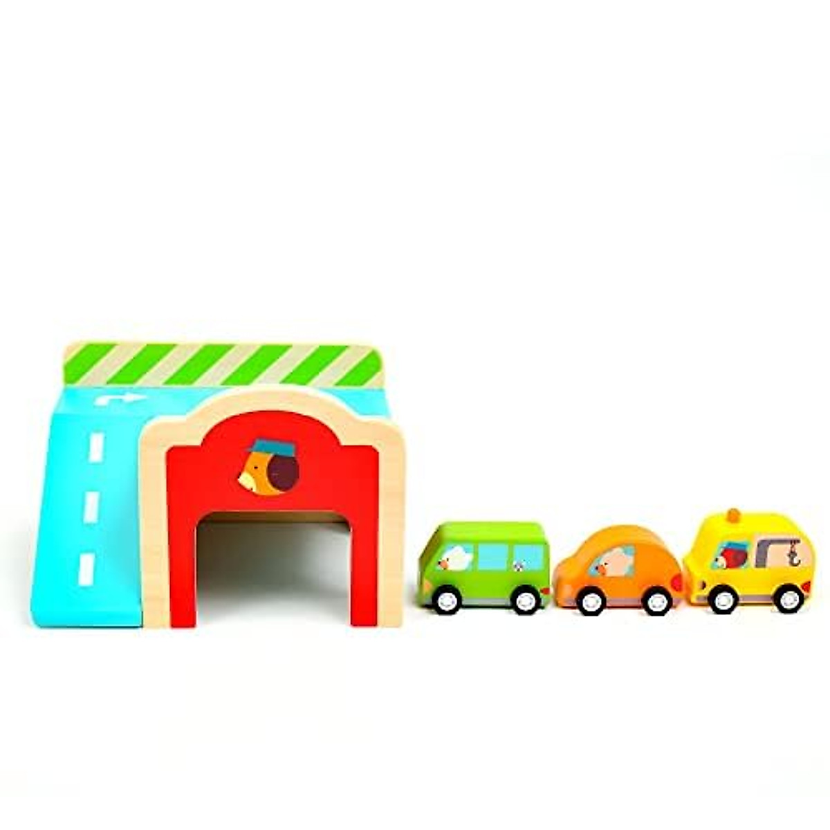 DJECO Early Learning Mini Garage - Cute Vehicle Toys for Toddlers - Fun & Creative Activity for Family & Friends - Wooden Automobile Set for Children 18+ Months Girls & Boys