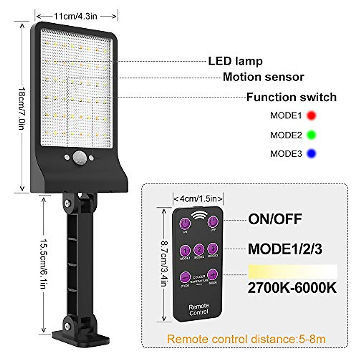 highydroLED Solar Lights Outdoor with Remote and Color Temperature Adjustment 2700K to 6000K, 48LED Solar Motion Sensor Light with 3 Modes,Waterproof IP65 Night Light for Garden Garage [Pack of 2]