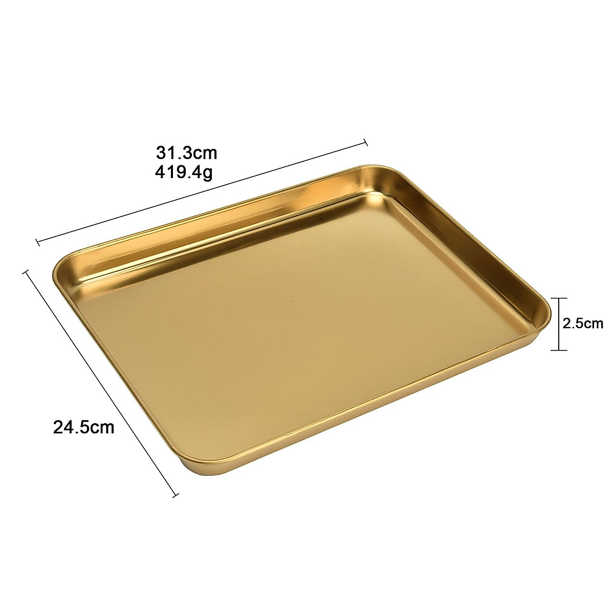 Stainless Steel Food Serving Tray, Rectangular Decorative Mirrored Serveware Platter Bottom Tray for Flat Bottom Plate Restaurant Home Golden Flat Gold