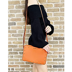 Michael Kors Sandrine Studded Saffiano Leather Crossbody Bag Tangerine Orange
