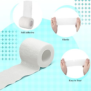 12 Pieces Self Adhesive Bandage Wrap Tape Stretch Self Adherent Cohesive Toe Tape for Sports, Wrist, Ankle, 5 Yards Each (White, 2 Inches)