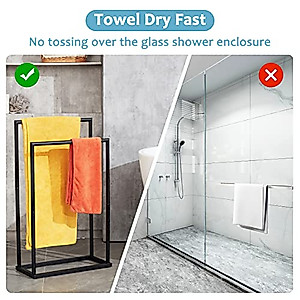 Towel Racks for Bathroom, 2 Tier Free Standing Towel Rack, Stainless Steel Towel Rack Stand for Bath Towel, Blanket Rack, Matt Black, DECLUTTR