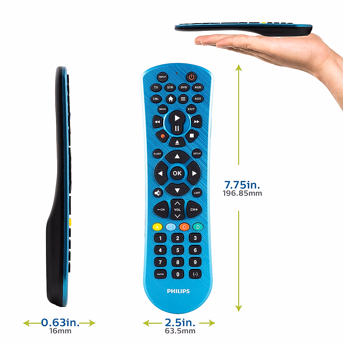 Philips Universal Remote Control, Universal TV Remote Replacement, Samsung TV Remote Control Universal, for Roku Remote Replacement, Vizio, LG, Sony, Apple TV, Smart TVs, 6 Device, Blue, SRP6249B/27
