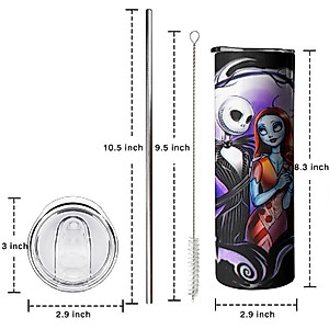 20oz Stainless Steel Tumbler with Lid and Straw,Christmas Gifts for Movie Lovers Skinny Travel Mug Tumbler Cup with Cleaning Brush Movie Fans Gift