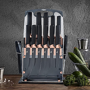 HL ZHUJIABAO Black Kitchen Knife Block Set with Cutting Board 15PCS Professional Sharp Chef Knife Set with Peeler & Scissor Cutlery Knives Set with Steak Knives as Gift