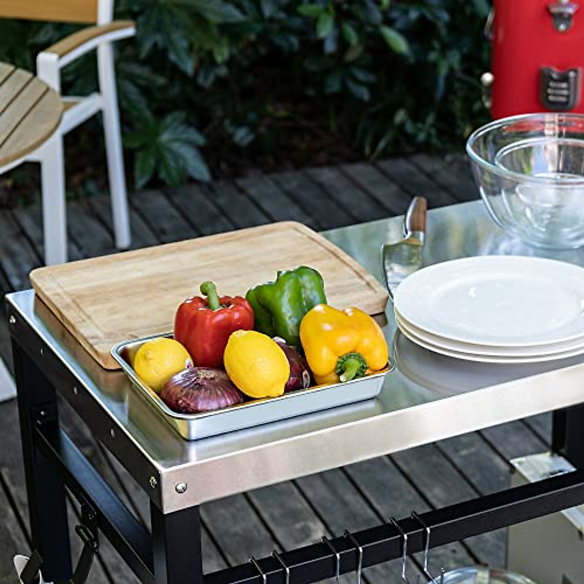 Royal Gourmet Dining Cart Table with Double-Shelf, Movable Stainless Steel Flattop Grill Cart, Hooks, Side Handle, Multifunctional and Commercial PC3401S (Silver)