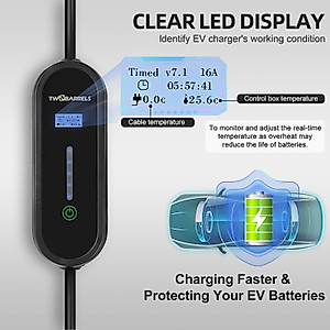 Twobarrels Level 1-2 Portable EV Charger, 16Amp 110-240V 26ft Cable Electric Vehicle Charger, NEMA 6-20 Plug EV Charging Stations with NEMA 5-15 Adapter for J1772 Electric Cars