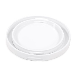 Howard Elliott 83027 Lacquer Round Wood Tray Set, White