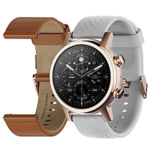 Moto 360 3rd Gen 2020 - Wear OS by Google - The Luxury Stainless Steel Smartwatch with Included Genuine Leather and High-Impact Sports Bands - Gold (Renewed)