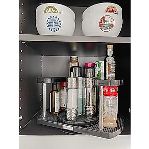 Spice Rack Organizer for Cabinet 2 Tier Lazy Susan Organizer Holds 40 Spice Jars with Double Spinner on Bottom Spice Shelf for Kitchen Pantry Organization and Storage by Stow-n-Spin Made in USA