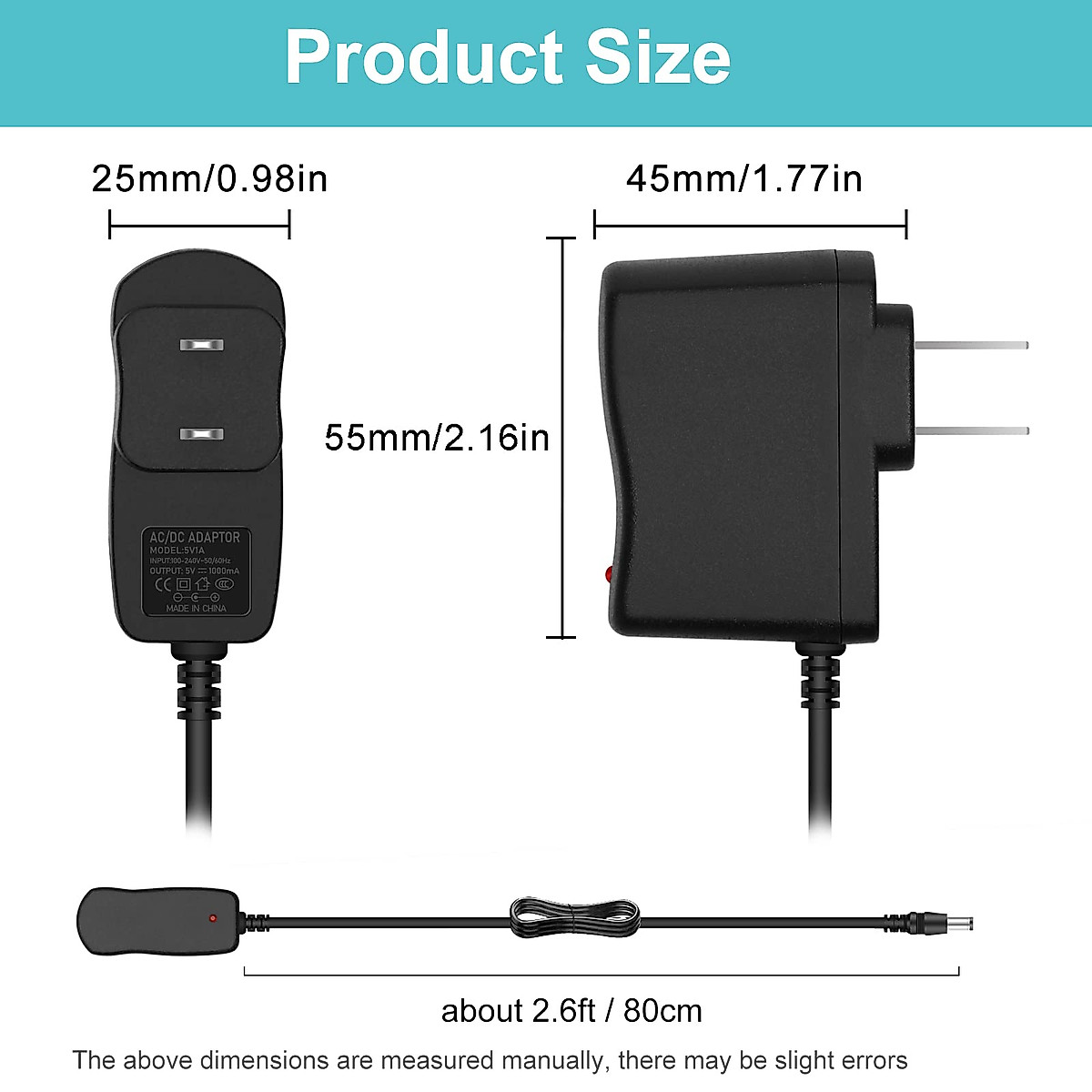 Snsnlent DC 5V 1A Power Supply 5W 5V 1000MA AC/DC Adapter 50/60hz Output DC 5V 1A Power Adapter with 3.5mm x 1.35mm Plug Male and 5.5x2.5mm DC Output Plug 5 Volt 1 Amp Power Supply Adapter