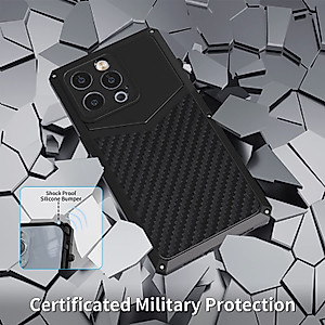 DGYSG Luxury Carbon Fiber with Aluminum Case for iPhone 14 Pro Max 6.7", Military Shockproof Protective Armor Phone Cover with Screen Protector Full Body Heavy Duty Drop Protection for Men Black
