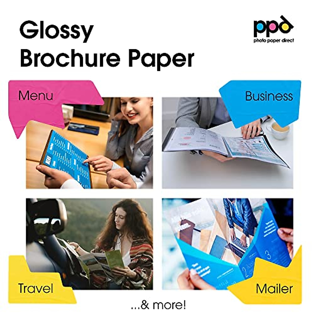 PPD 100 Sheets Inkjet Glossy Brochure and Flyer Paper 8.5x11 37lbs 140gsm Professional Quality Double Sided Instant Dry and Water-Resistant (PPD-72-100)