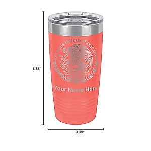 LaserGram 20oz Vacuum Insulated Tumbler Mug, Flag of Mexico, Personalized Engraving Included (Coral)