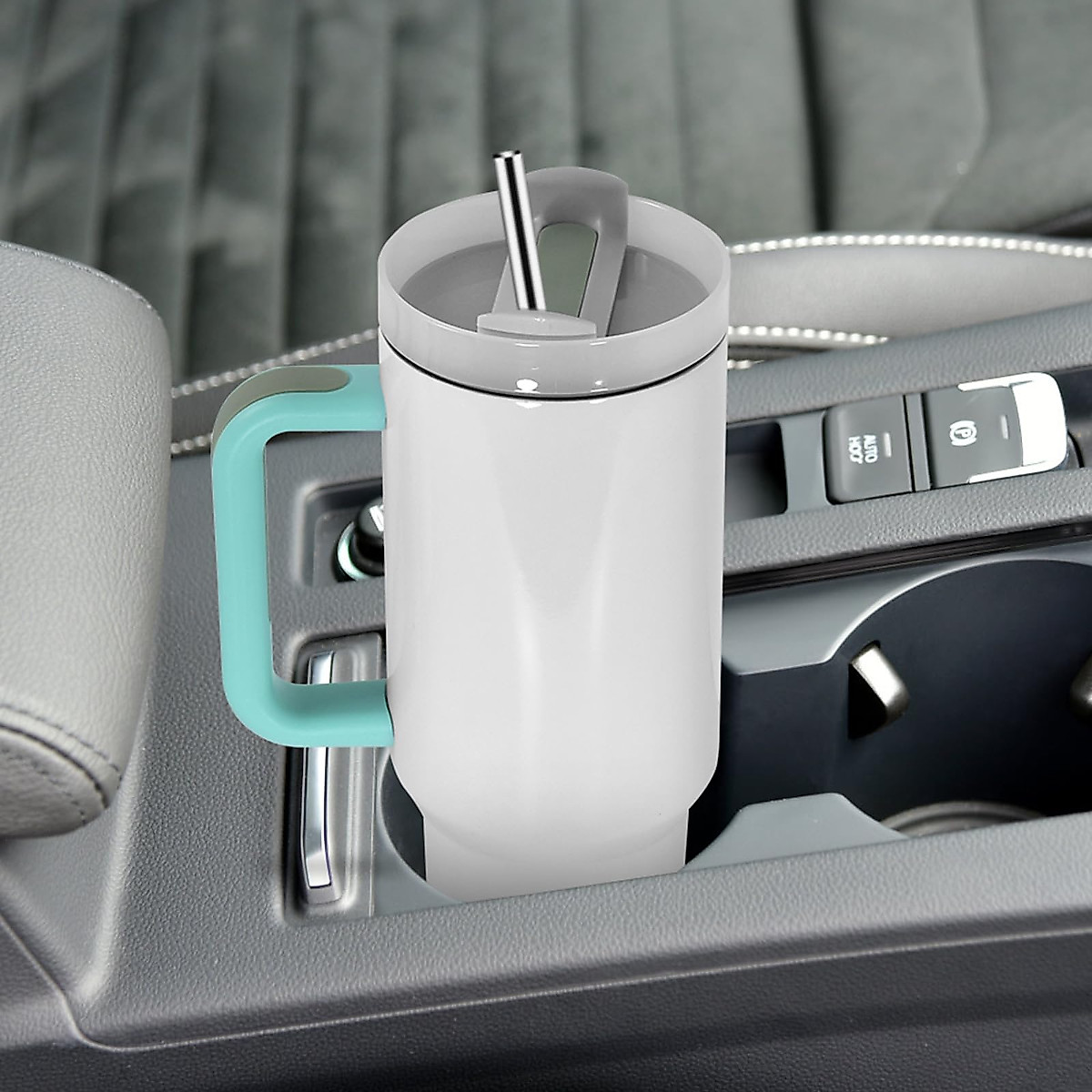 AGH 2 Pack 40 oz Sublimation White Tumbler with Blue Handle and Stainless Steel Straw, Insulated Double Wall Vacuum Reusable Cups with Leakproof Lid, Travel Mugs Blank for Party,Home,Driving,Office