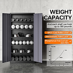 SISESOL Metal Storage Cabinet with 5 Adjustable Shelves,Garage Storage Cabinet with Lock,Metal Cabinets with Locking Doors,71" Lockable Tool Cabinets for Home,Office,Shop,Garage