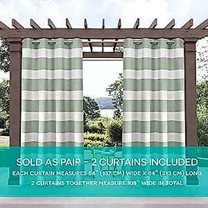 Exclusive Home Cabana Stripe Indoor/Outdoor Light Filtering Grommet Top Curtain Panel, 54"x108", Seafoam, Set of 2