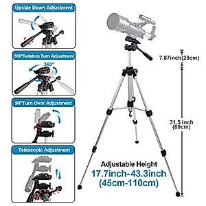 Telescope for Kids Beginners, 150X Magnification, 70mm Aperture 300mm Astronomical Refractor Telescope with Phone Adapter, Wire Shutter, Moon Filter and Carry Bag
