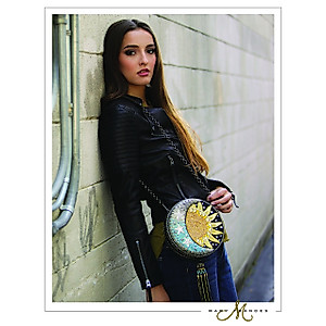 Mary Frances Day To Night Celestial Sun and Moon Beaded Round Crossbody Handbag, Multi