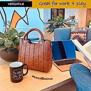 rofozzi Brown Lane Vegan Leather Purse - Top Handles Women Handbag - Medium Faux Leather Shoulder Tote - Everyday Use Multi-Compartment, Water-Resistant Crossbody Bag - Birthday Gift for Wife, Mother