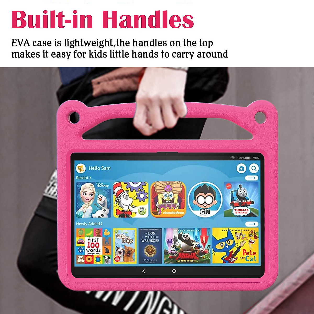 Fire HD 8 Tablet Case for Kids(12th/10th generation tablet, 2022/2020 release)-Riaour Kids Friendly Shockproof Cover with Handle Stand for All-New Amazon Kindle Fire HD 8 Plus & 8 Kids Pro Tablets - Pink