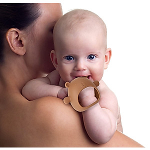 AULEGE Silicone Baby Teether Toy for Infants 3+ Months, Anti-Drop Silicone Baby Mitten Teether for Soothing Teething Pain Relief, Baby Chew Toys for Sucking Needs, BPA Free, Moody Blue