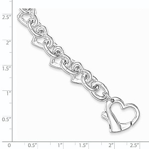 IceCarats 925 Sterling Silver Heart Love Link Chain Charm Bracelet 7.5 inch